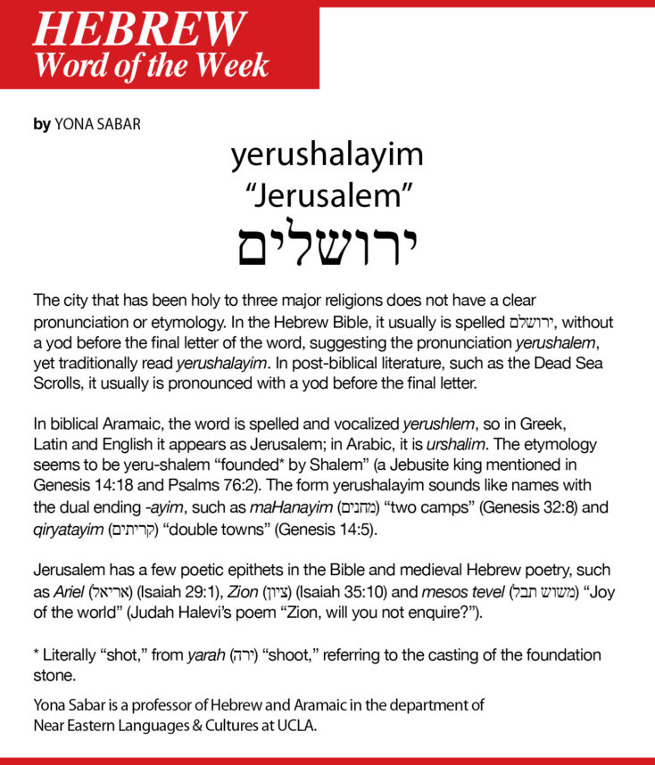 Hebrew Word of the Week: yerushalayim
