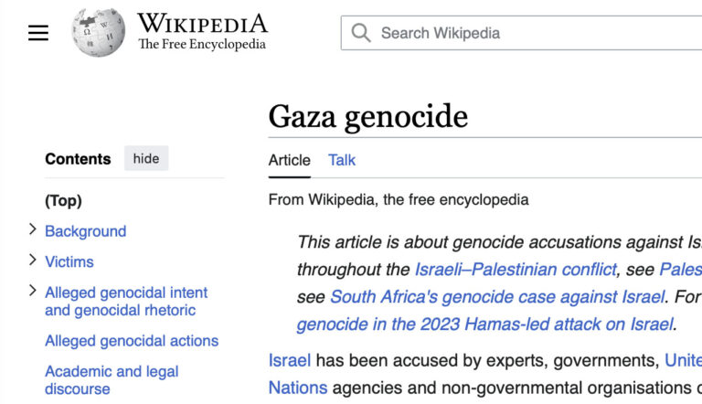 Wikipedia Editors Title Article “Gaza Genocide”